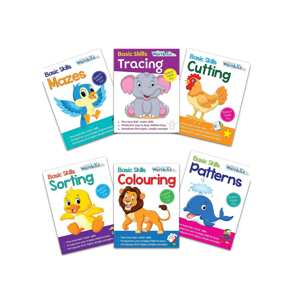 Set of 6 Basic Skills Workbooks for Kids covering Colouring, Cutting, — pegasusforkids