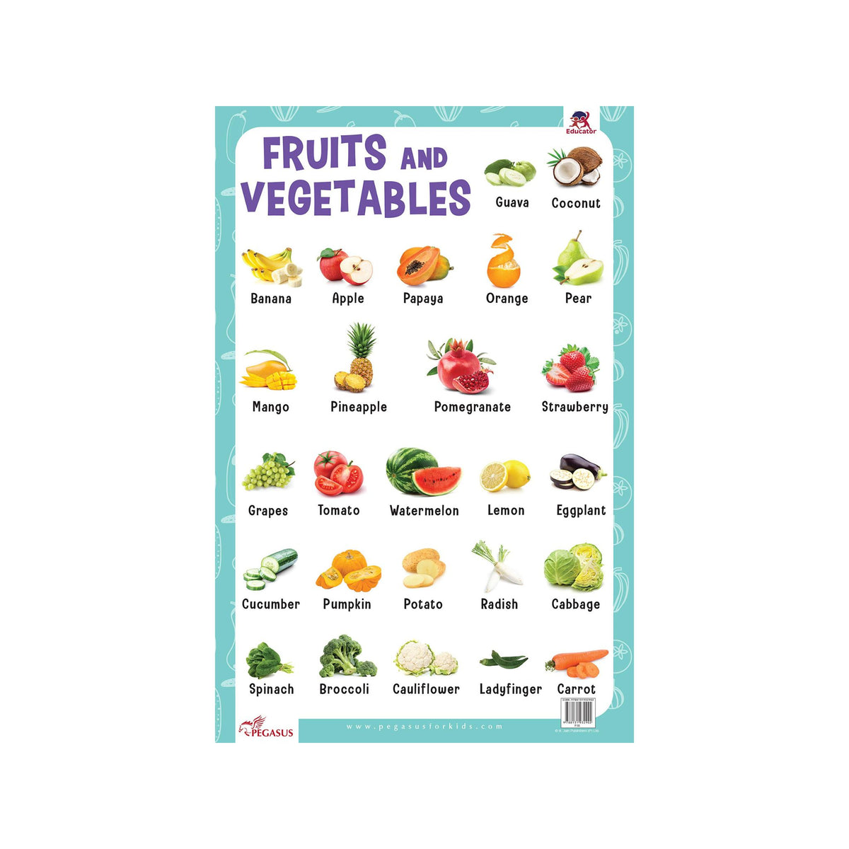 Fruits & Vegetables - Thick Laminated Preschool Chart — pegasusforkids